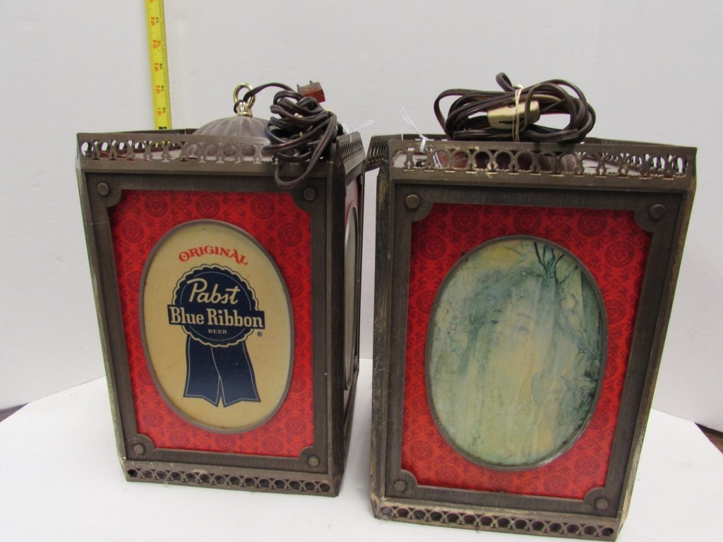 (2) PABST BLUE RIBBON BEER BAR ROTATING LIGHT SIGN