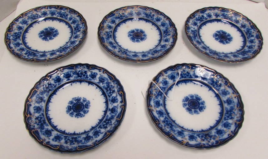 5 Flow Blue Plates Waverly Maddock England
