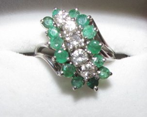 14k Emerald Diamond Waterfall Ring