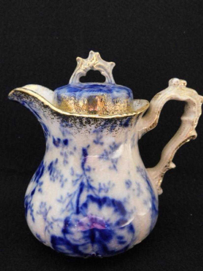 FLOW BLUE PITCHER ANTIQUE PORCELAIN WARWICK CHINA