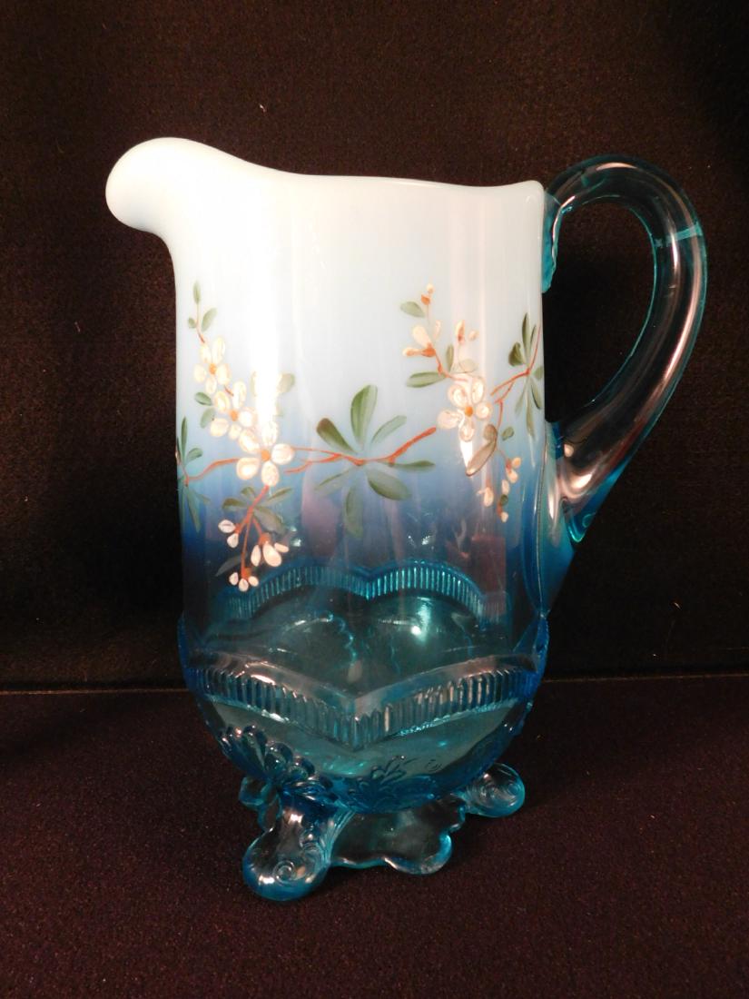 Opalescent Blue Hand Painted Victorian Glass 1800's