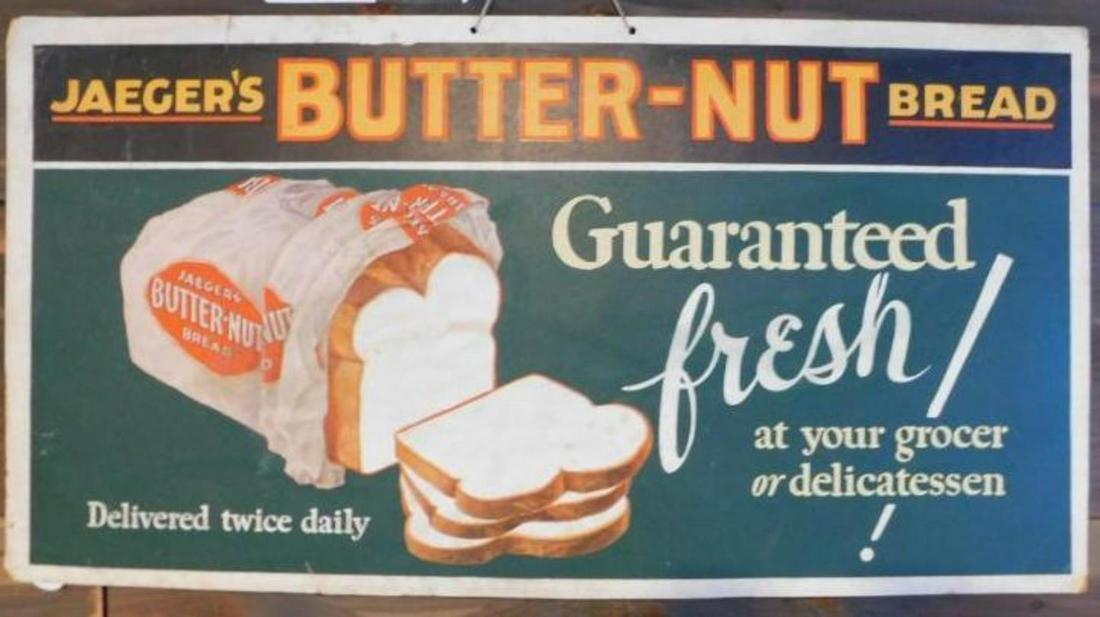 Jaeger's Butter Nut Bread Advertising Sign Vintage