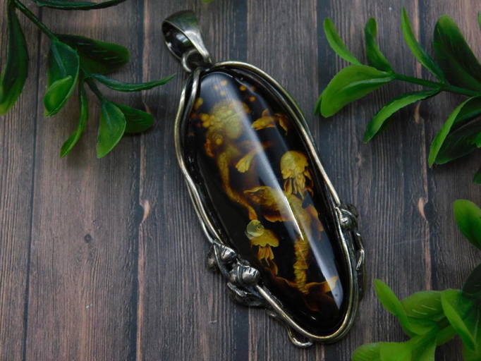 HAND CARVED AMBER MERMAID STERLING SILVER MERMAID PENDANT VINTAGE ...
