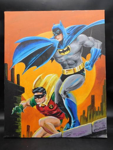 2003 Batman And Robin Painting By R Sullivan On Canvas Vintage Antique Art