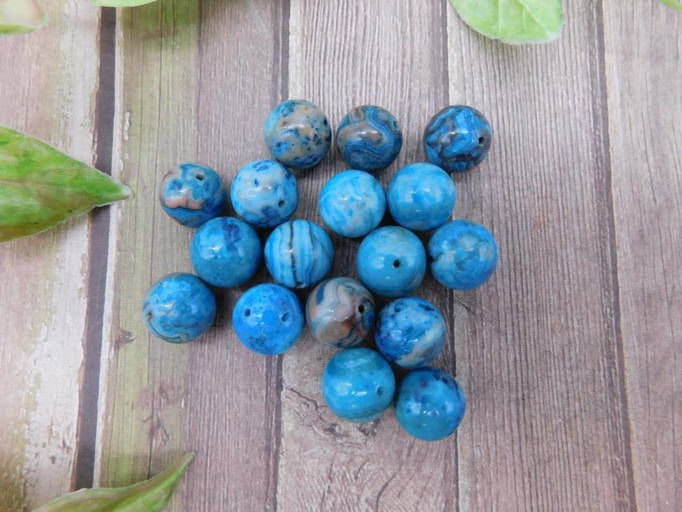 Set Of Blue Marble Beads With Drill Holes
