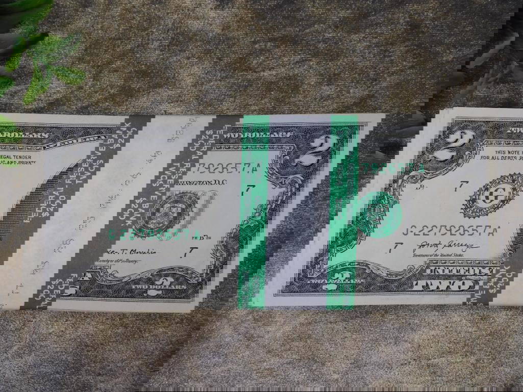 100 $2 Bills Brick Crisp Two Dollar Bills Auction