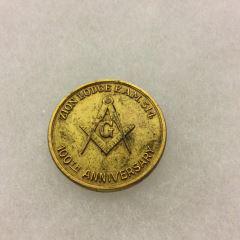 Masonic Lodge 100th Anniversary Coin Zion Lodge F.a.m.