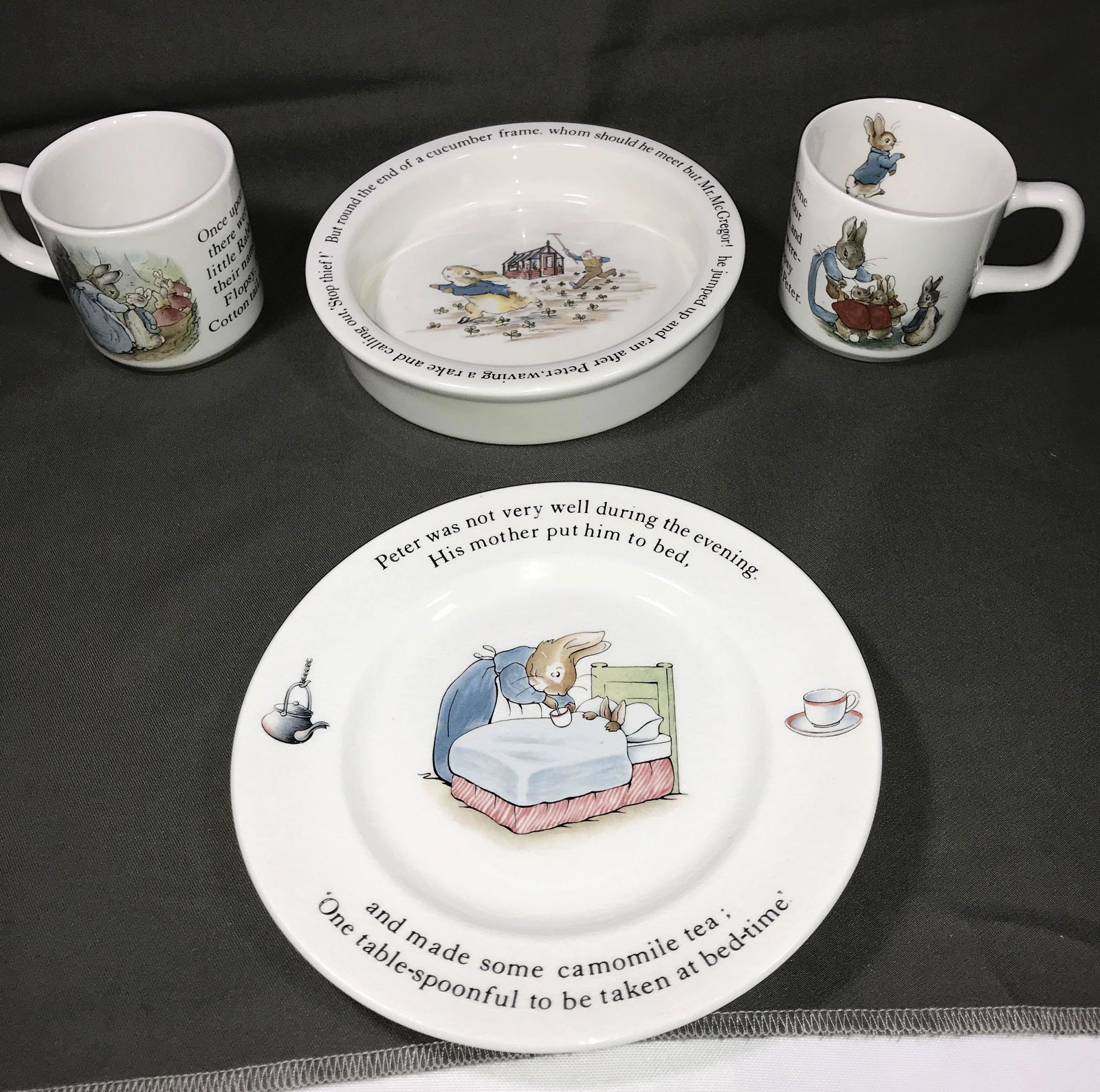 Beatrix Potter Wedgwood Peter Rabbit Set Bowl, Plate & 2 Cups