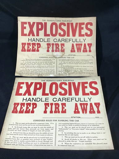 2 Pennsylvania Railroad Explosive Signs Cardboard