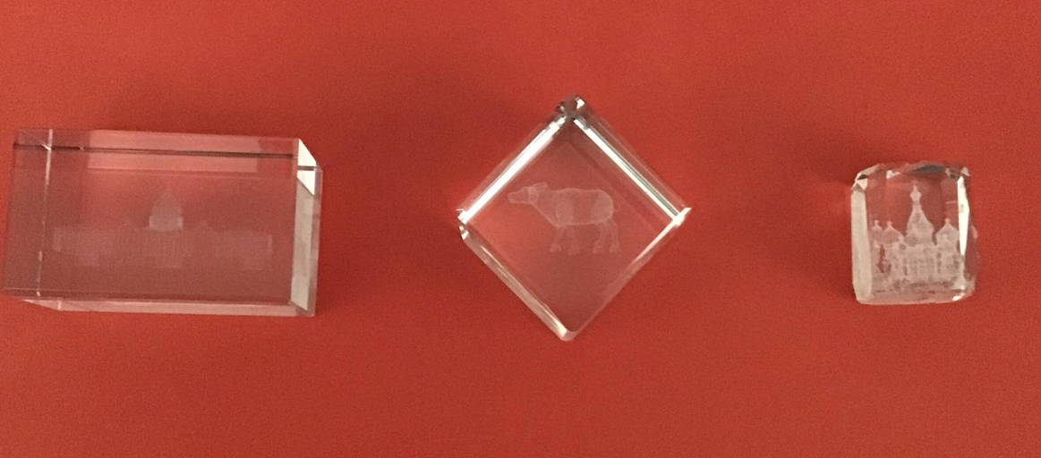 Glass Cube Paperweights (3) Featuring The Capital Picture Of A Cow And ...