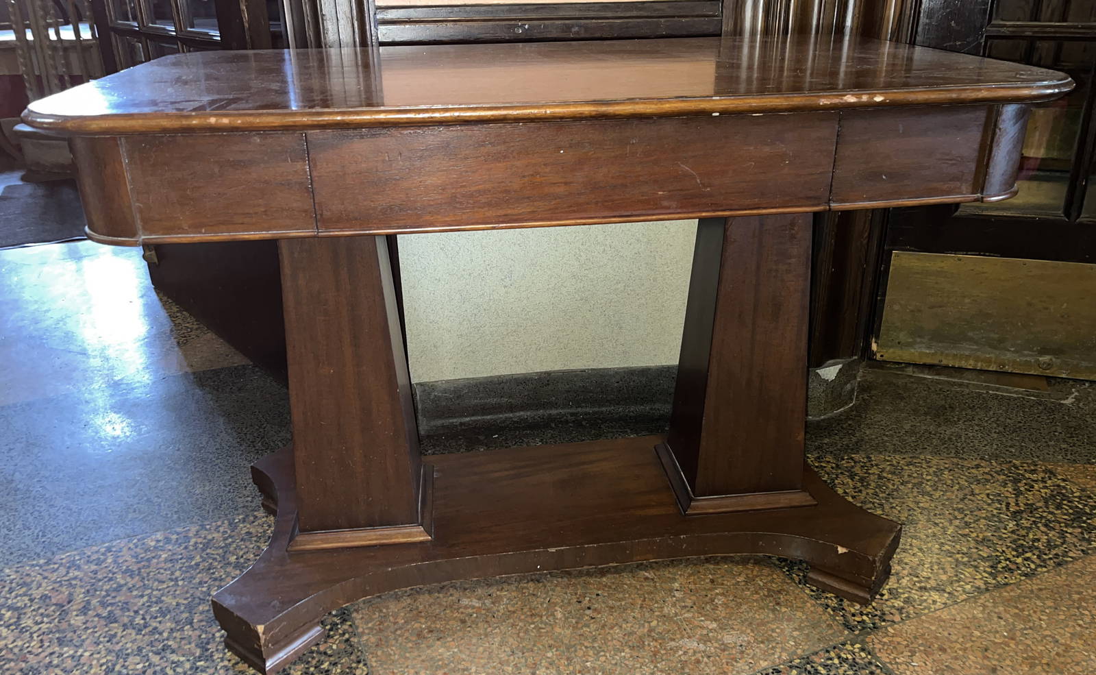 Double Pillar Library Table W/ Single Drawer Auction