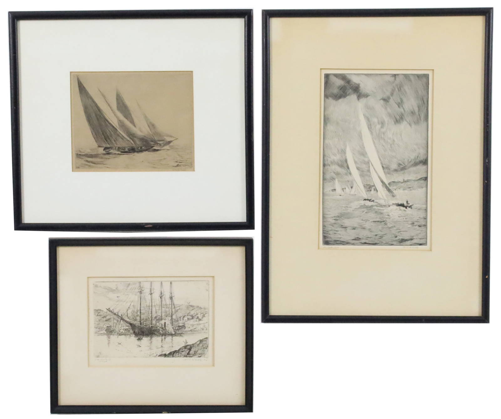 3 Signed Nautical Etchings, William Charles Nulty Auction