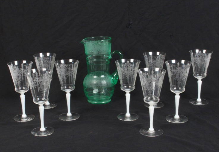10 Piece Italian Etched Crystal Drinking Set