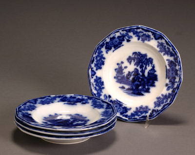 Group Of Four Alcock Flow Blue 'scinde' Soup Plate
