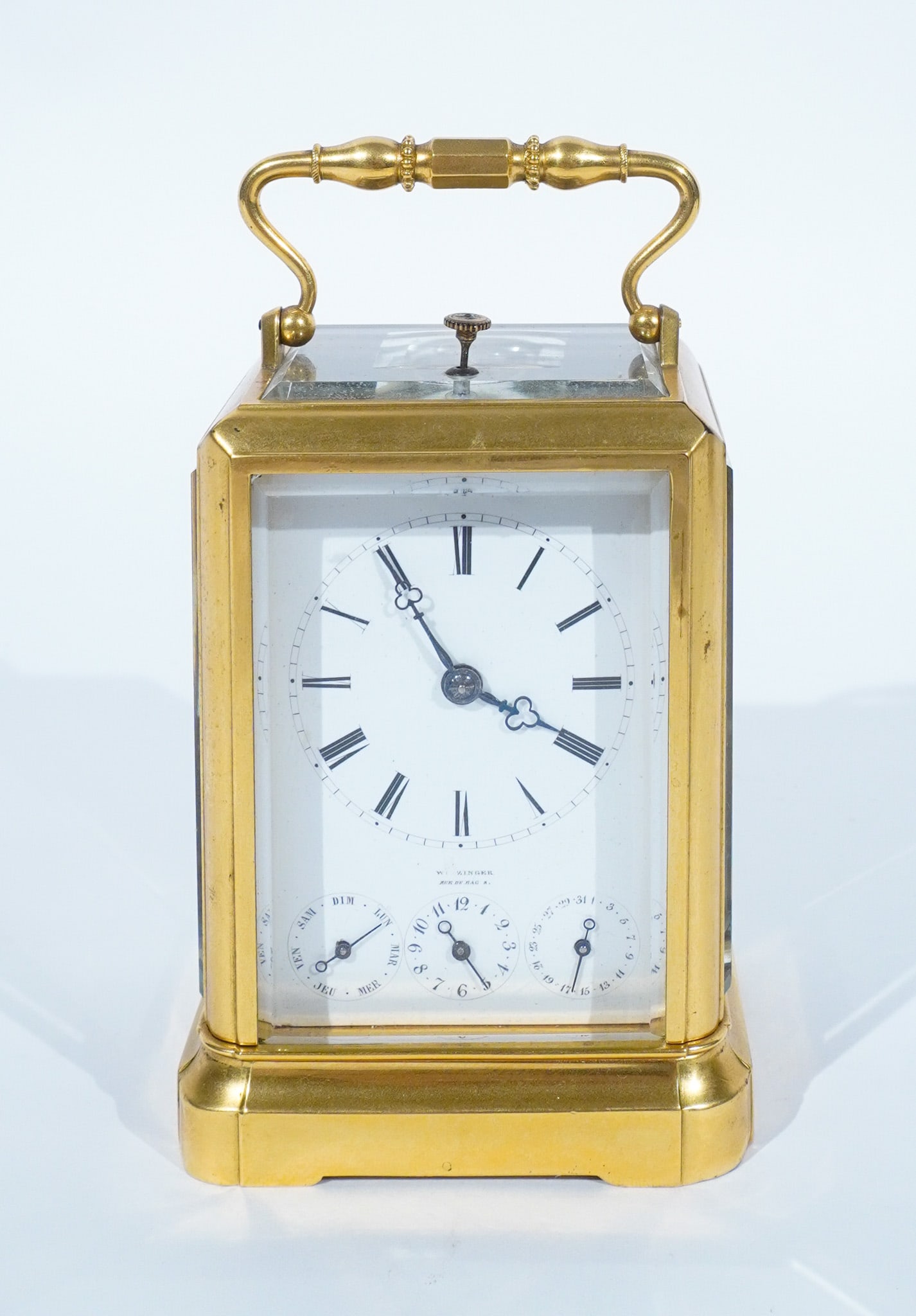 French Gilt Brass 'petite Sonnerie' Repeating Carriage Clock With Day ...