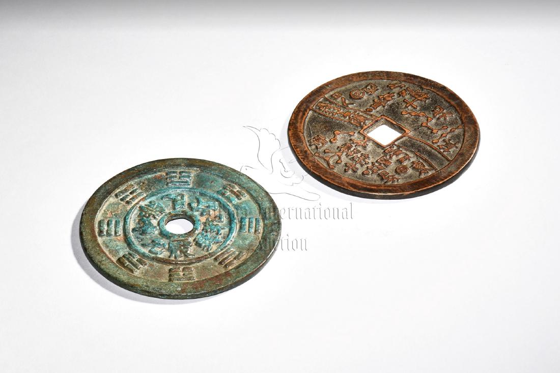 TWO BRONZE CAST COINS