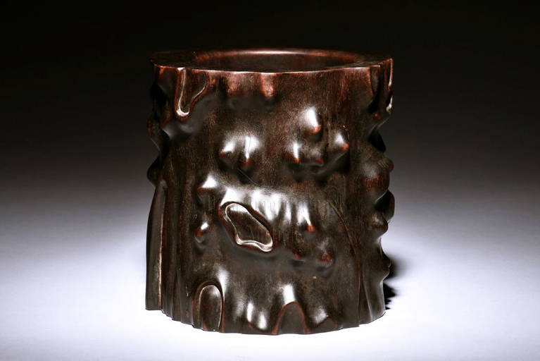 Zitan Wood Carved 'tree Trunk' Brush Pot