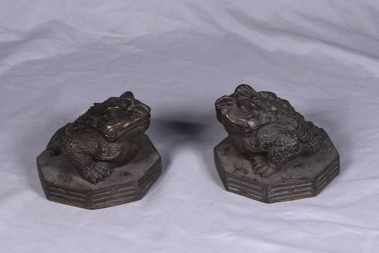 Pair Of Bronze Cast Three Legged Golden Toads Figures