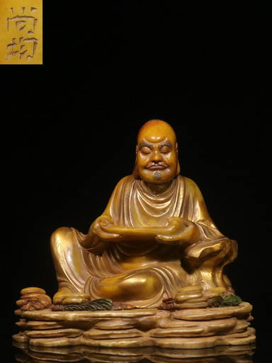 Shoushan Stone Carved 'luohan' Seated Figure