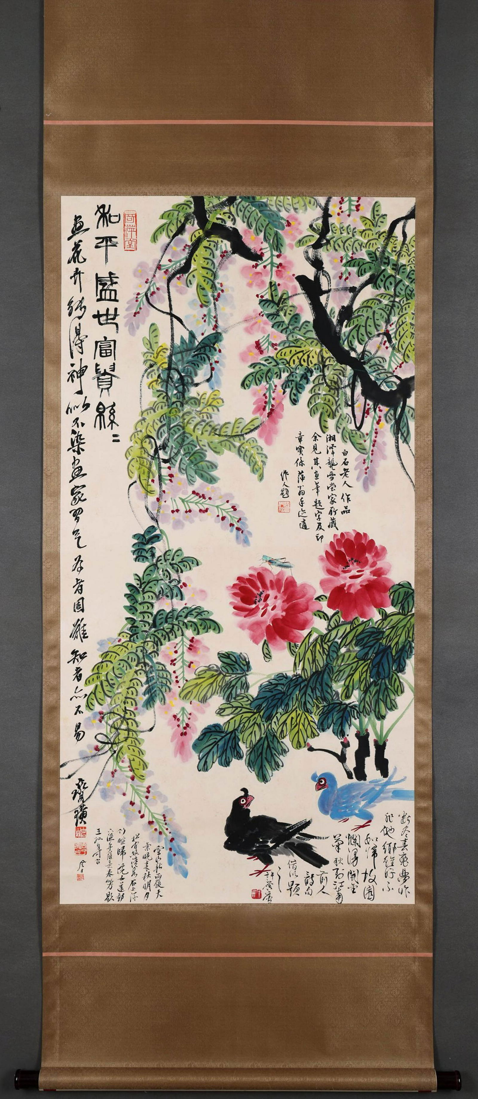 Qi Baishi Peaceful Heyday Vertical Fine Brushwork Grass Insect Fine ...