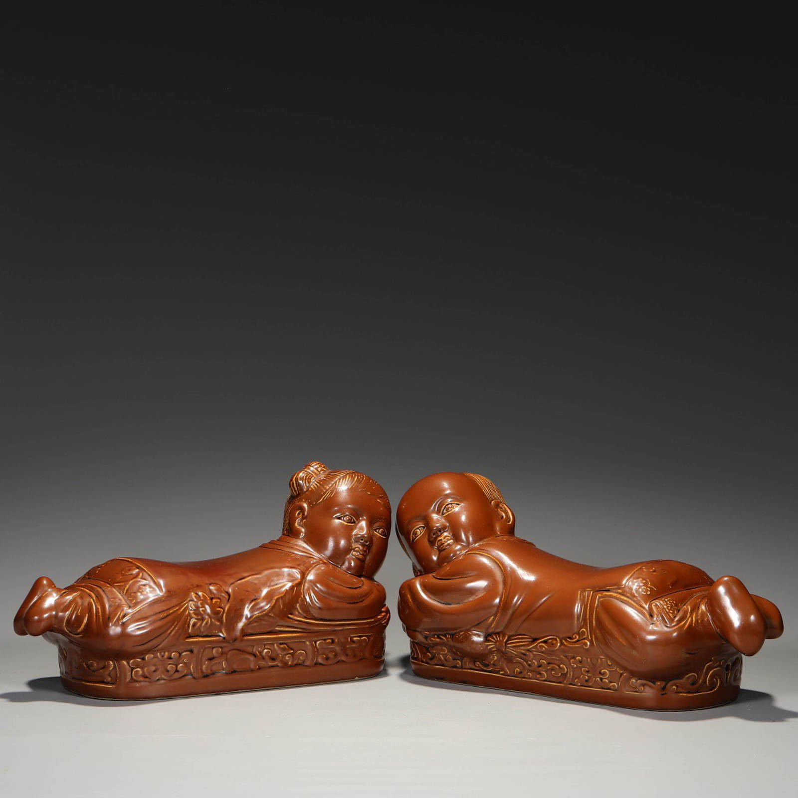 Ding Kiln Zi Jin Color Glazing Kids Pillows Pair Auction