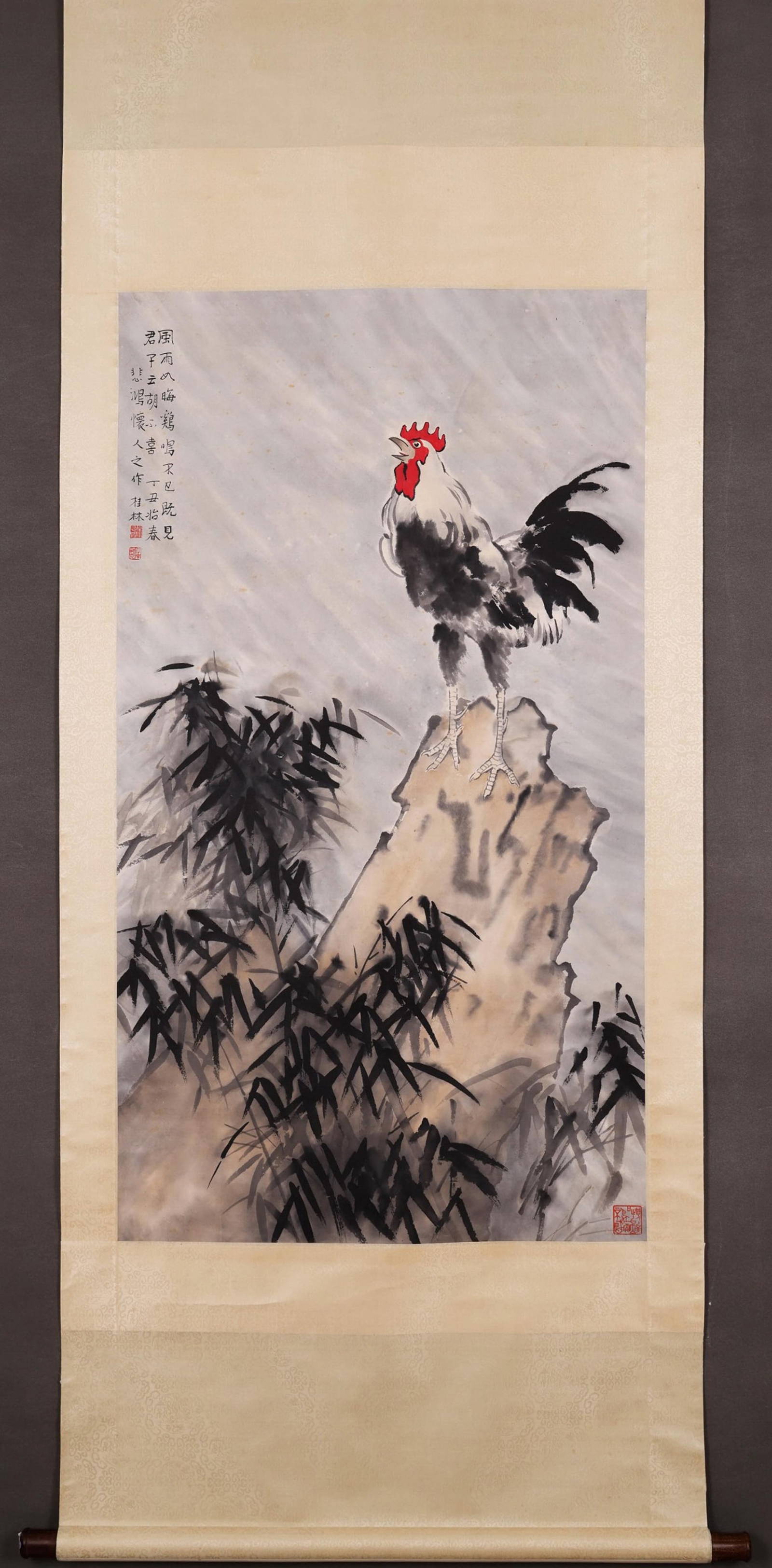 Xu Beihong's Storm And Rooster Roaring Picture With Fine Mounted ...