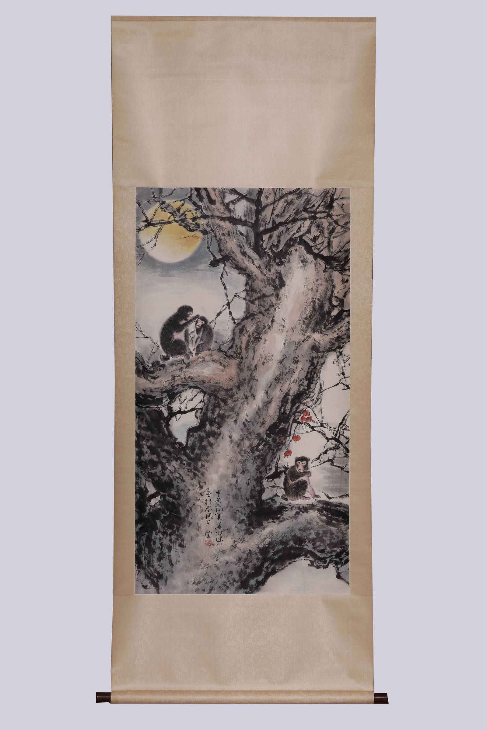 Buy Yang Shanshen, Three Monkeys On A Moonlit Night, Standing Scroll ...