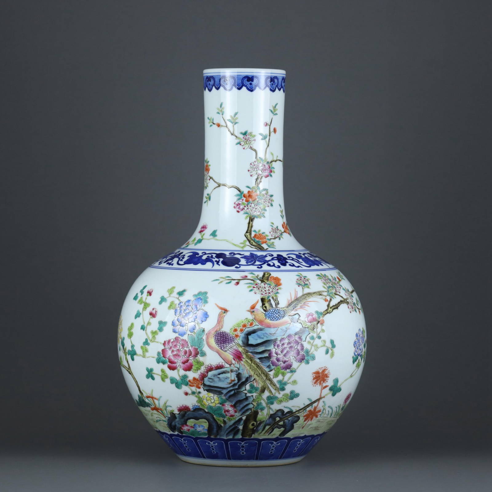 Qing Qianlong Marked, Blue And White Vase With Pink Brocade Chicken And ...