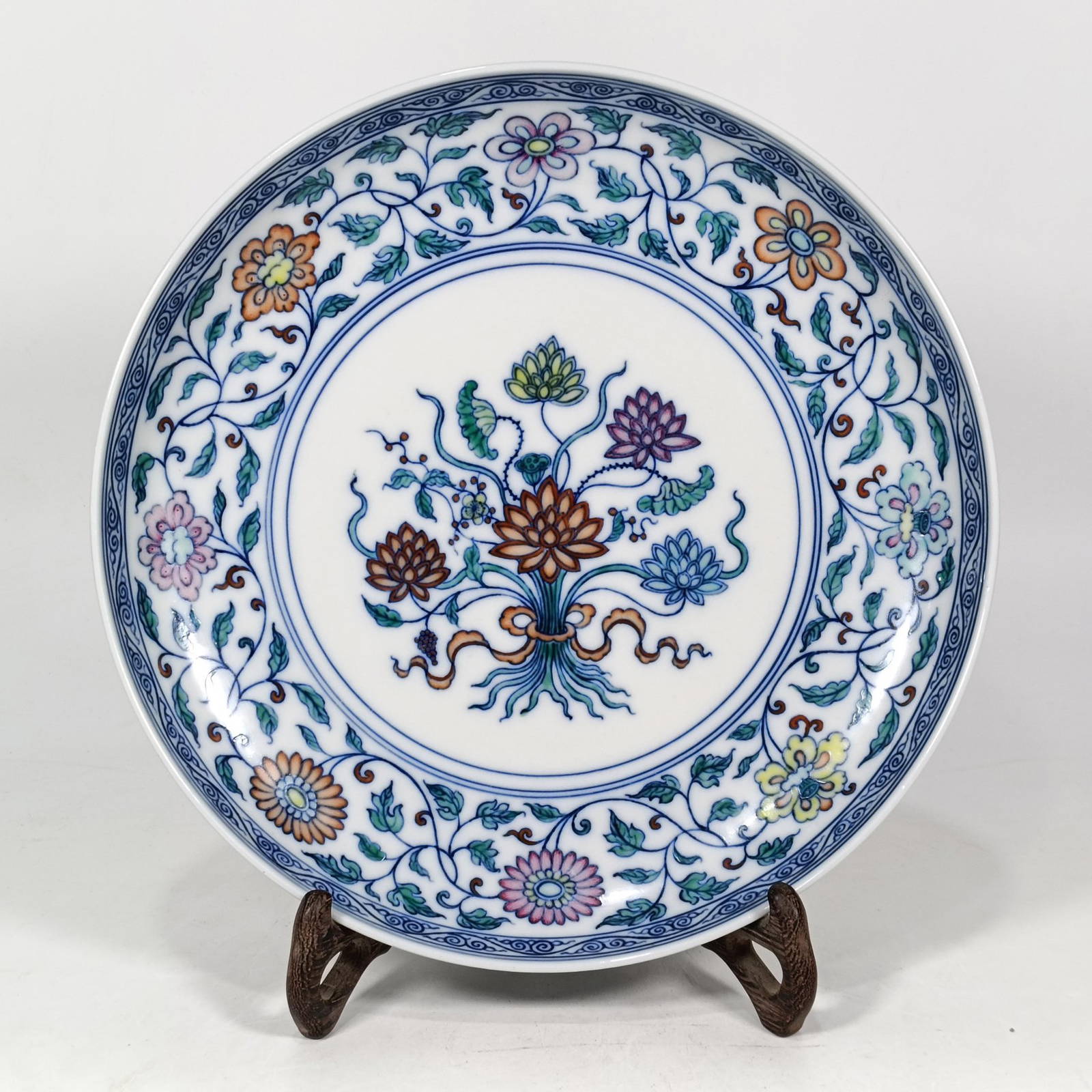 Old Collection Of Dou Cai Lotus Appreciation Plate With Mark Of Qing ...