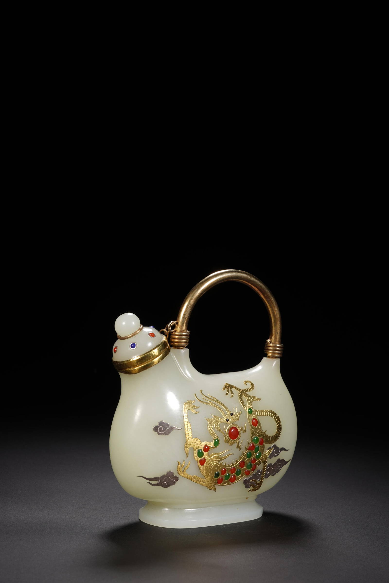 Qing Dynasty White Jade Pitcher With Dragon Pattern Auction