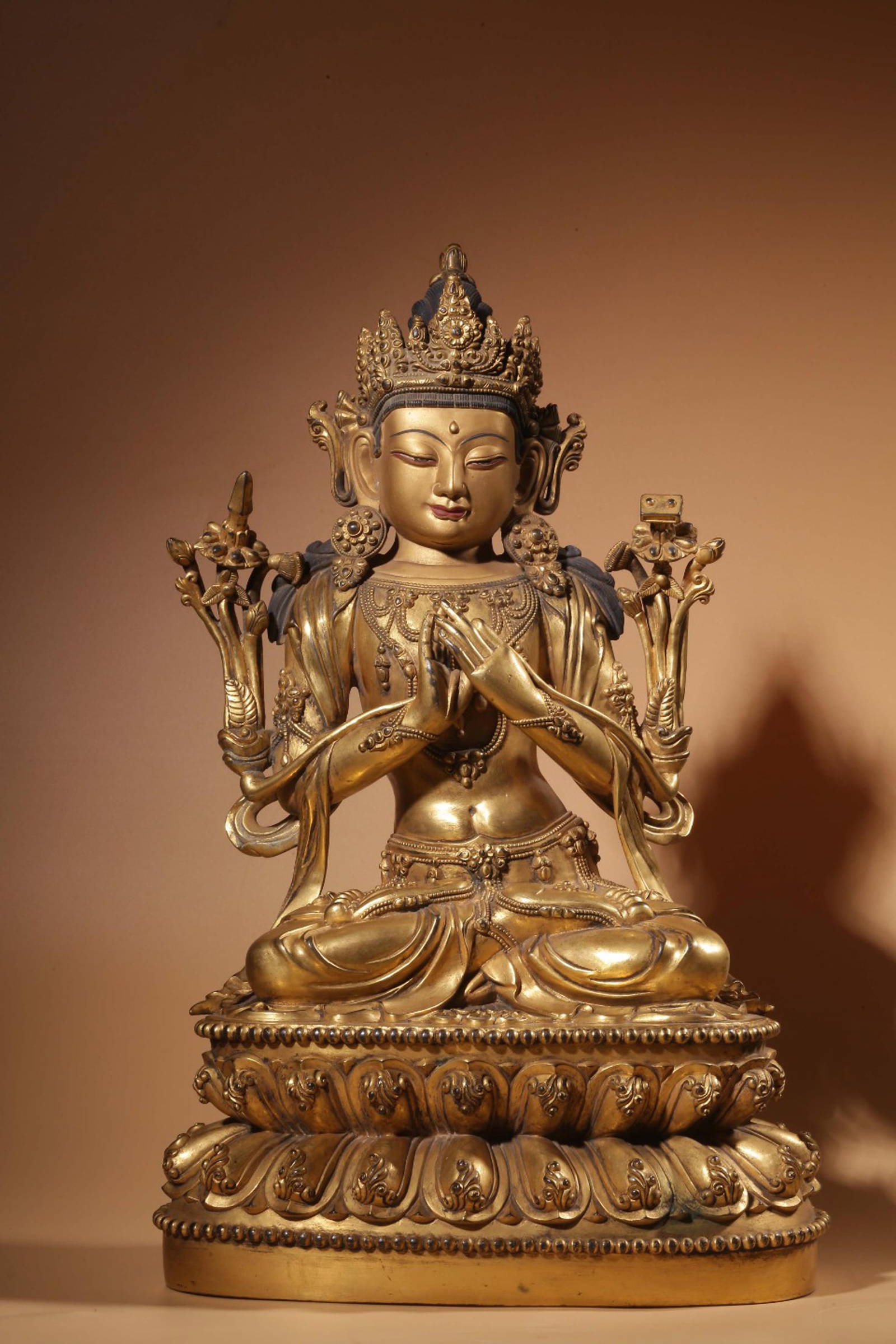 Qing Dynasty "ming Yongle Nian Shi" Mark Bronze Gilded Manjusri Seated ...