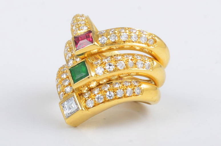 Vca Diamond, Emerald, And Ruby Ring Set