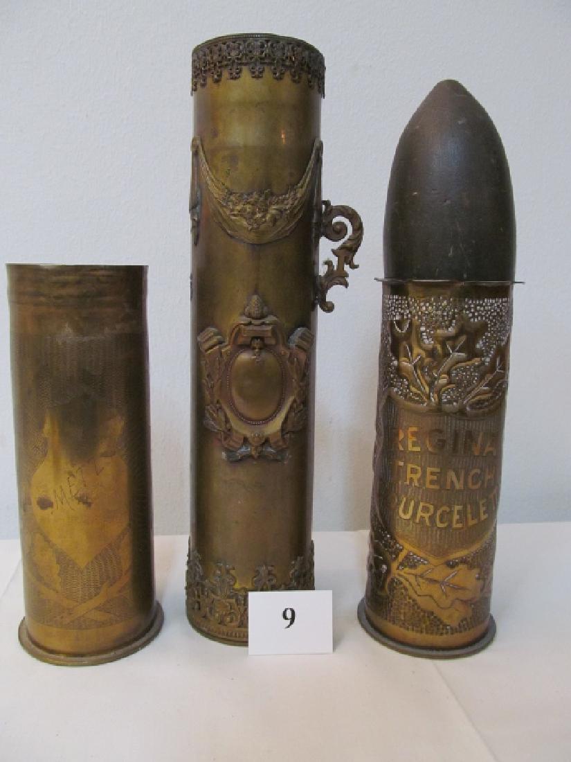 3 Wwi Trench Art Shells