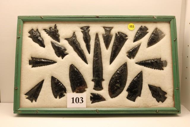 Frame Of (20) Obsidian Artifacts