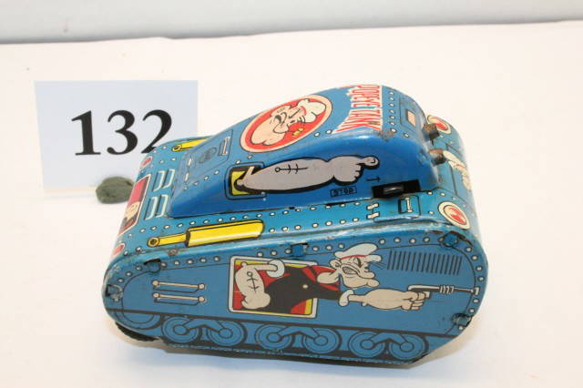 Linemar Popeye Wind Up Rollover Tank