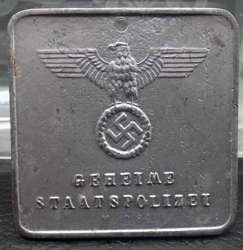 Rare Wwii German State Secret Police Id Tag Gestapo