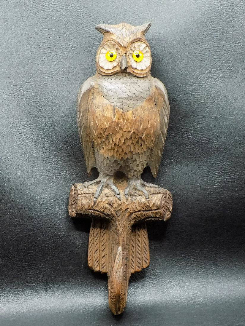Exceptional Antique Hand Carved Wood Black Forest Owl Coat Rack Auction