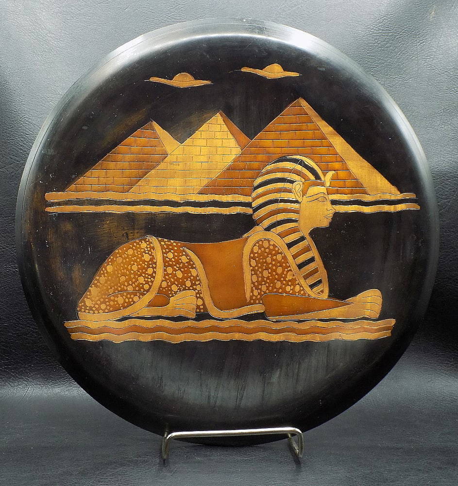 Vintage Egyptian Motif Wall Plaque. With Pyramids And Sphinx Auction