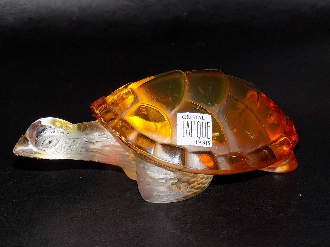 Fine Vintage Amber To Clear Art Glass Lalique Turtle Auction