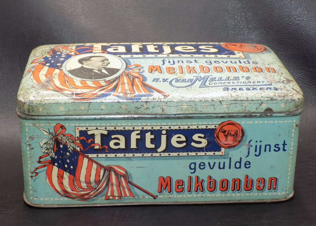 Rare Antique President Taft Political Tin Box Auction