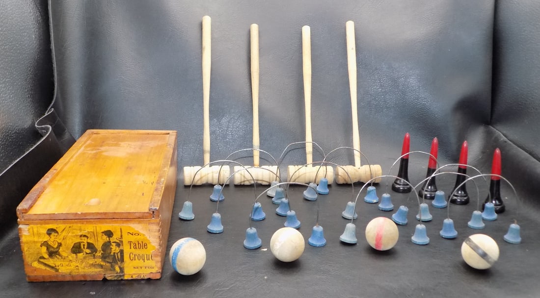 Late 1800s Table Top Croquet Set In Original Box Auction