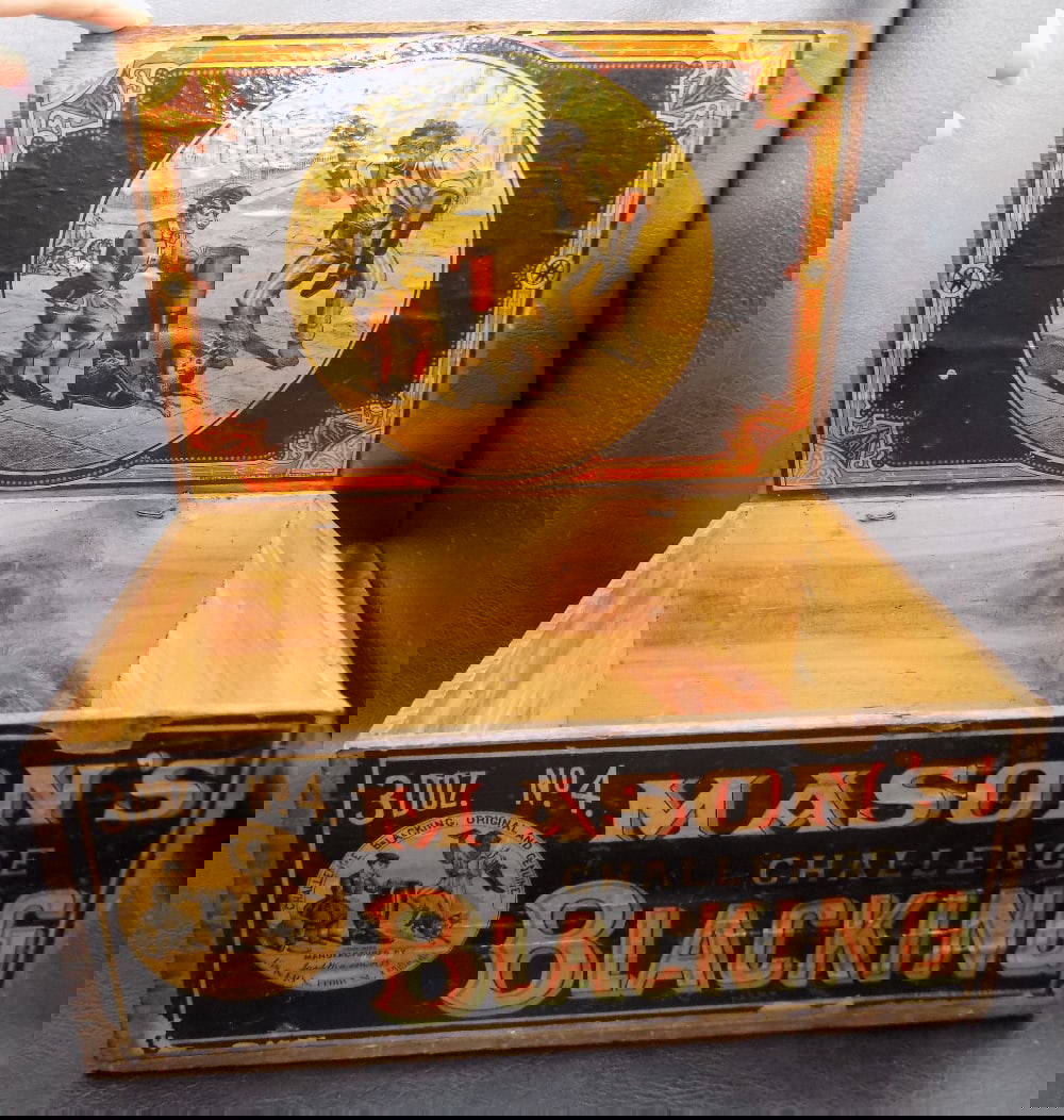 Wonderful Vintage Black Americana Mason’s Blacking Advertising Wood Box ...