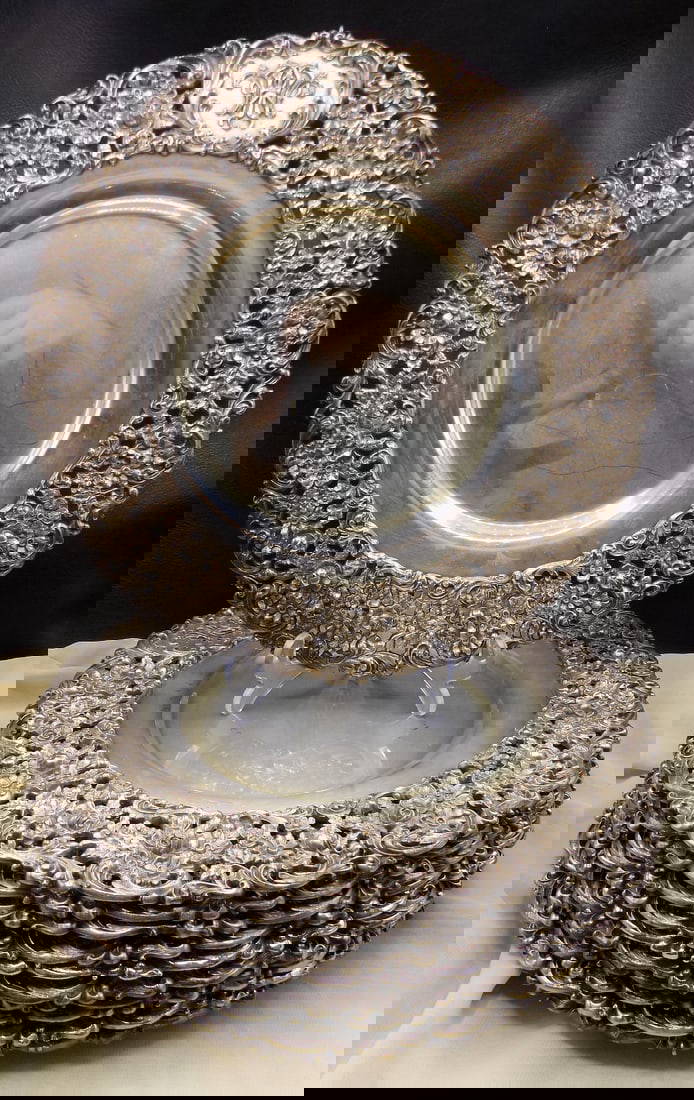 Magnificent Set Of Antique Silver Plate Charger Plates Auction