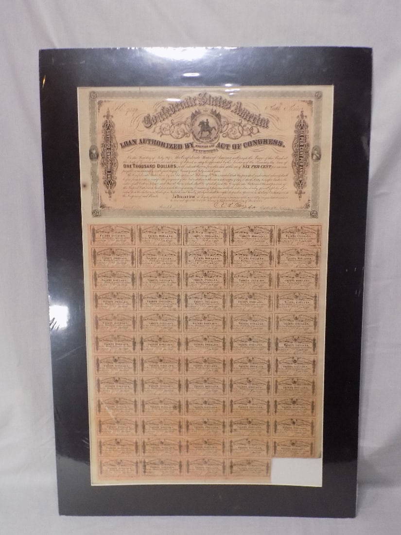 Marvelous Civil War Confederate 1864 $1000 Bond Auction