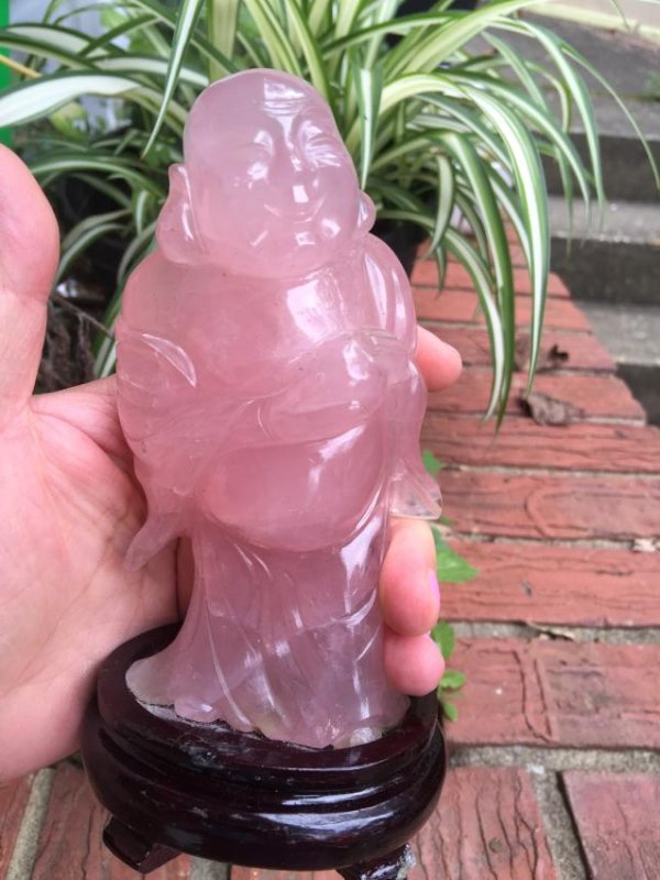 Antique Pink Quartz Buddha Statue