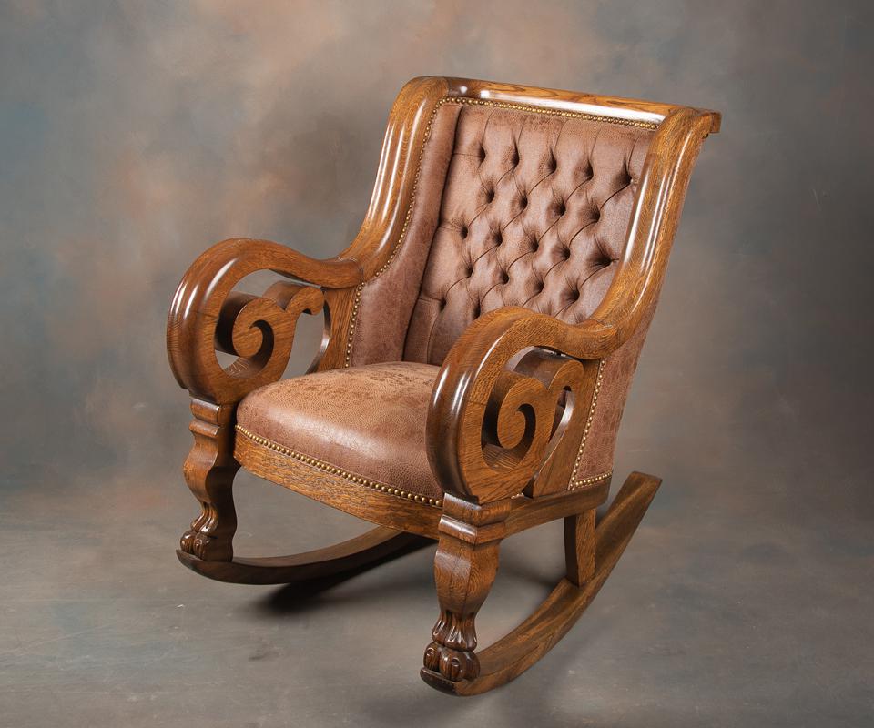 Fine, massive quarter sawn oak Arm Rocker, circa 1900-1910, with wide ...
