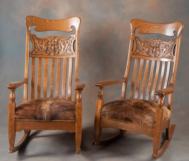 Massive matching pair of antique, quarter sawn oak high back Arm ...