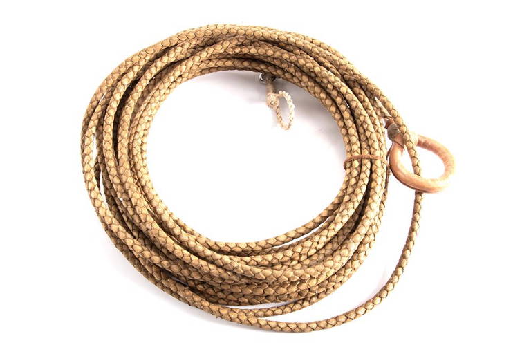 Braided rawhide Reata, approximately 53 ft. long with leather Hondo ...