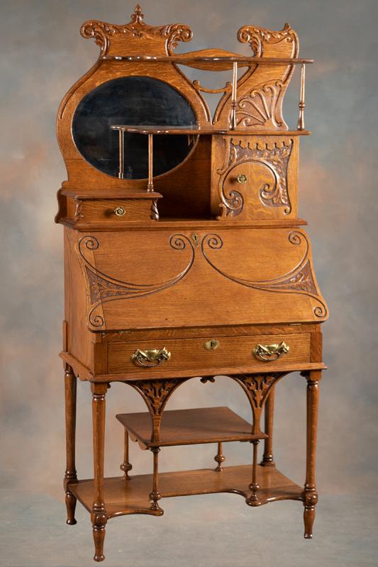 Antique Oak Slant Front Cowboy Desk, Circa 1900, With Ornate Interior ...