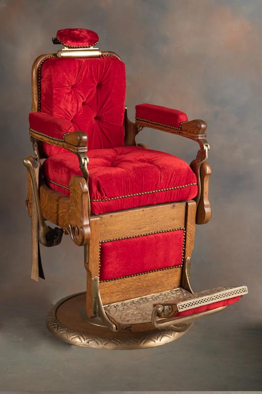 Antique oak pedestal Barber Chair, circa 1900, manufactured by "Hanson ...
